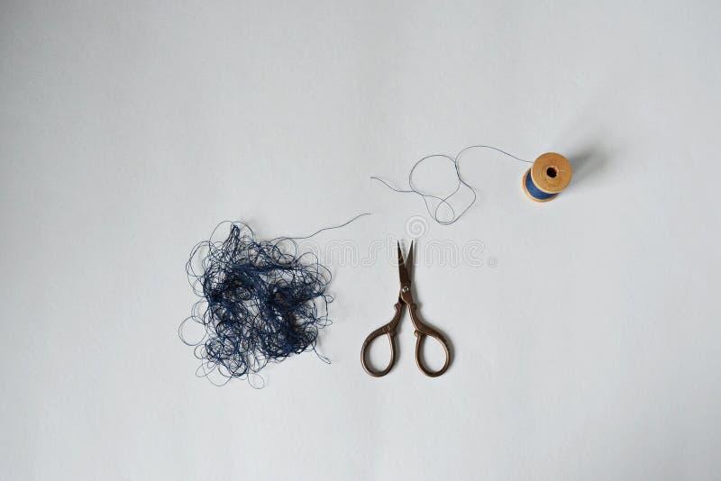 Blue Tangle Thread Spool and Retro Scissors Stock Image - Image of ...