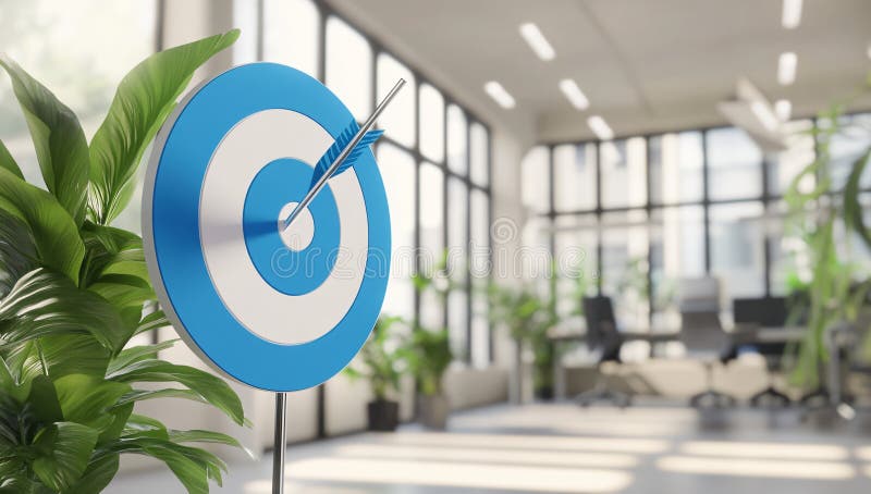 Blue Target Bullseye Achieved in Modern Office High Quality Image Stock ...