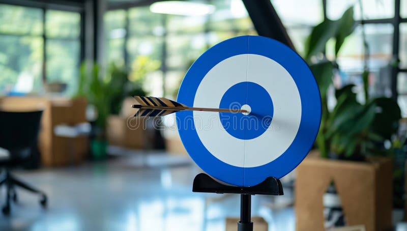 Blue Target Bullseye Hit by Arrow in Office High Quality Image Stock ...
