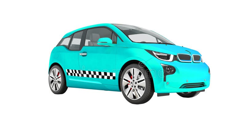 Blue Taxi Electric Car Isolated 3d Render on Blue Background Wit Stock ...