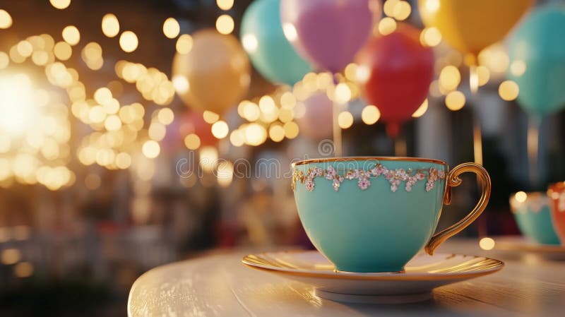 Blue Tea Cup on the Background of Balloons Stock Image - Image of ...
