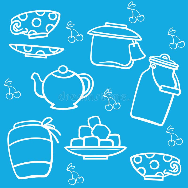 Blue tea-pattern stock vector. Illustration of cherry - 18973844