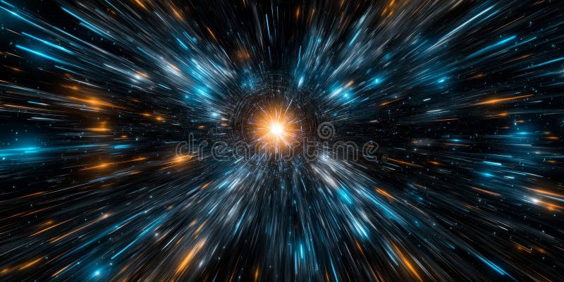 Blue and Teal Lines Radiating from Bright Center, Exploding into Orange ...