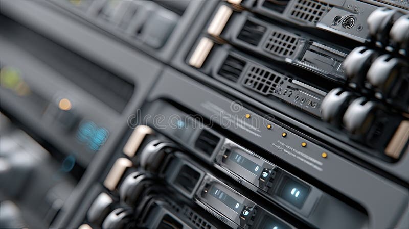 A Blue Tech Background Features a Data Center with Server Racks and Glowing Elements ...