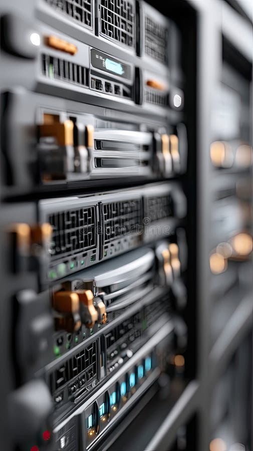 A Blue Tech Background Features a Data Center with Server Racks and Glowing Elements ...