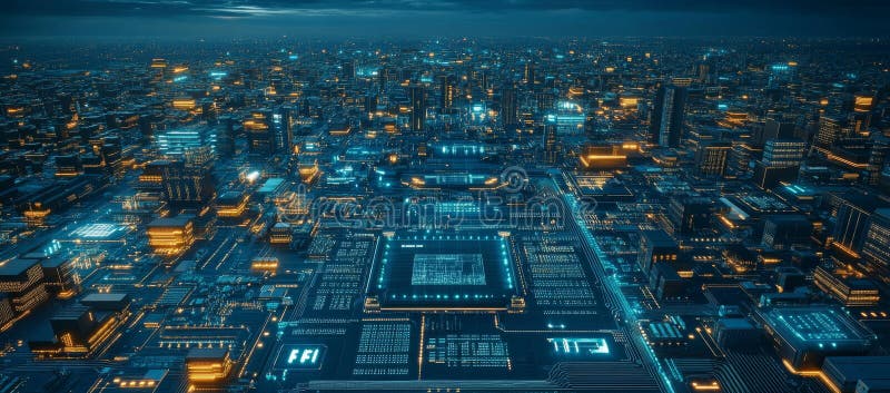 A Blue Tech Background Featuring an AI Processor Chip on a Circuit ...