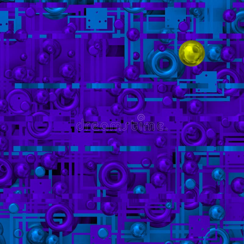 Blue Tech Background with Golden Sphere Over Blue Maze. Stock ...
