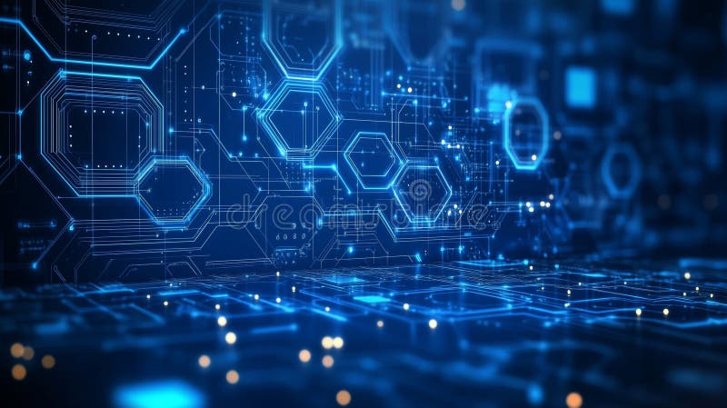 Blue Tech Circuit Design with Hexagonal Shapes Stock Illustration ...