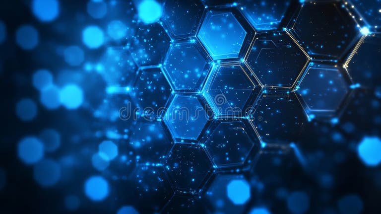 Blue Tech Hexagons Glow. Futuristic Cells Connect. Network Structure ...