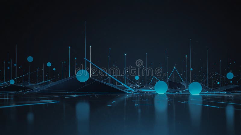 Blue Tech Spheres and Lines in Futuristic Space Grid Stock Illustration ...