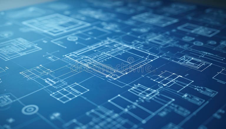 Blue Technical Blueprints Display Abstract Innovation with Geometric ...