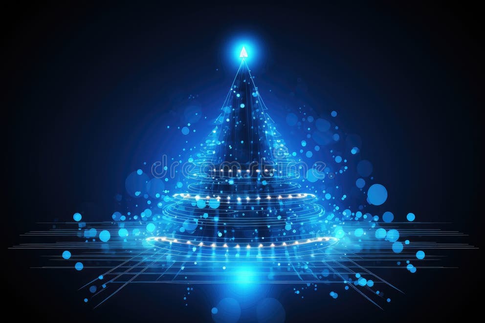 Blue Technical Christmas Tree Glowing Stock Illustration - Illustration ...