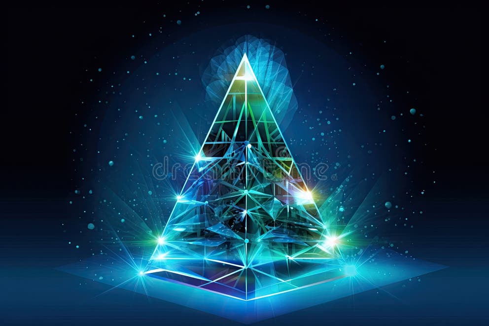 Blue Technical Christmas Tree Glowing AI Generated Stock Illustration ...