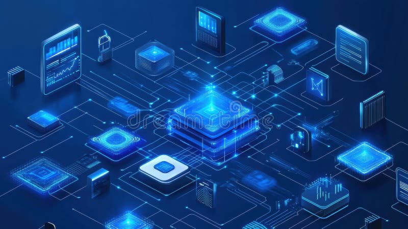 Blue Technological Circuit Vector Showcasing High-tech Connection ...