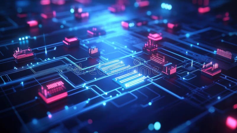 Blue Technological Circuit Vector Showcasing High-tech Connection ...