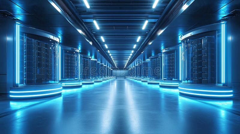 Blue Technology Server Room Corridor Stock Illustration - Illustration ...