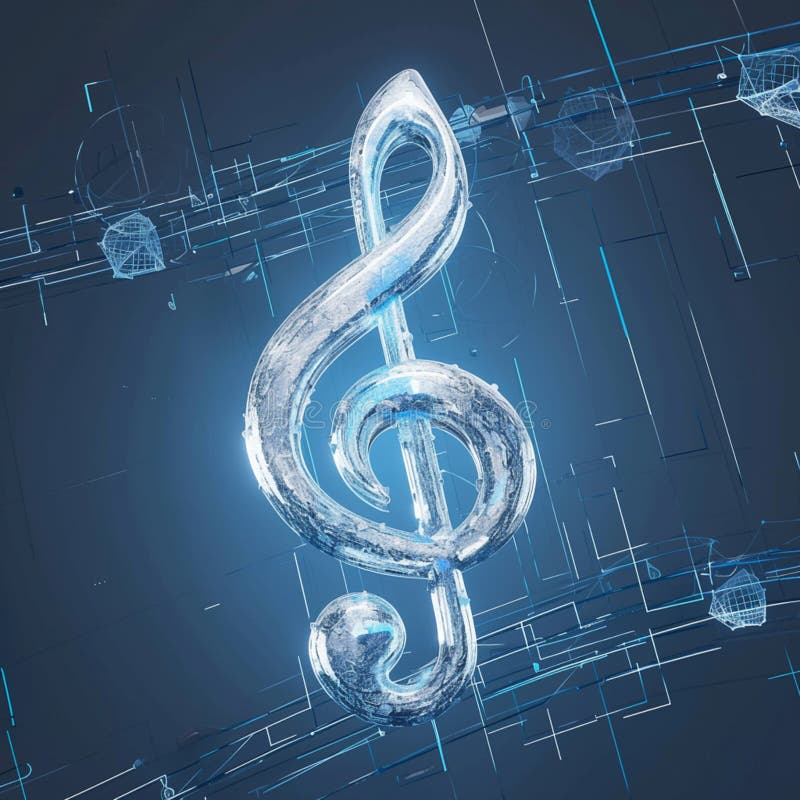 Blue Technology Structure Adorns Music Note in Detailed 3D Rendering ...