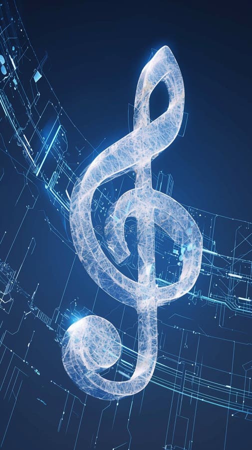 Blue Technology Structure Adorns Music Note in Detailed 3D Rendering ...