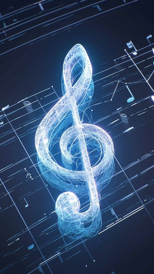 Blue Technology Structure Adorns Music Note in Detailed 3D Rendering ...
