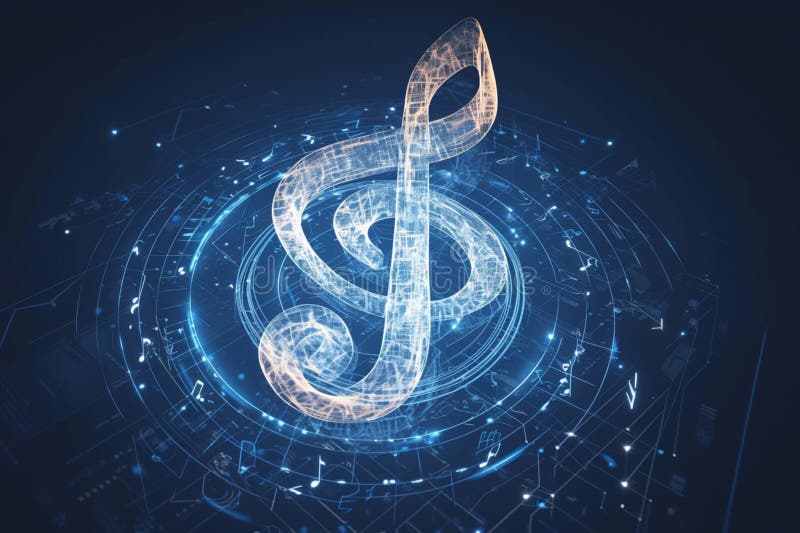 Blue Technology Structure Adorns Music Note in Detailed 3D Rendering ...