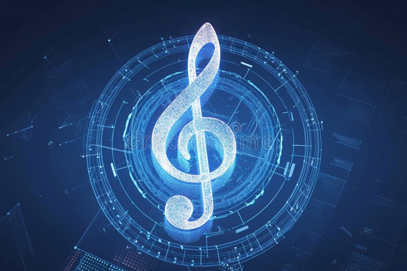 Blue Technology Structure Adorns Music Note in Detailed 3D Rendering ...