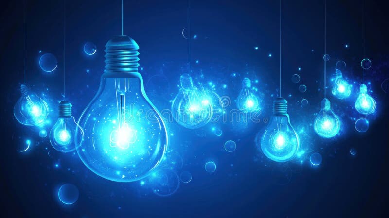 Blue Technology Vector with Glowing Circular Elements and Light Bulbs ...