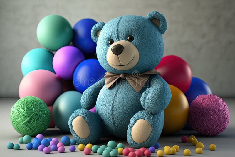 Blue Teddy Bear on the Colorful Balloon Background Stock Illustration ...