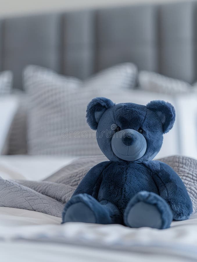 Blue Teddy Bear Plush Toy Neatly Made Bed Stock Photos - Free & Royalty ...