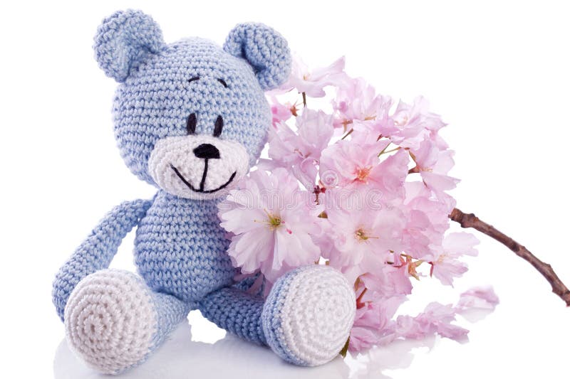 Blue teddy bear in spring stock photo. Image of stuffed - 31036536
