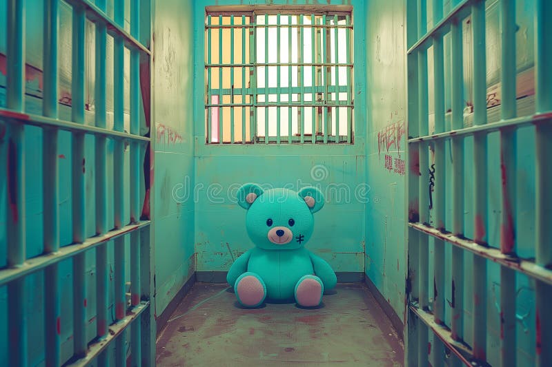 Blue Teddy Bear Toy in Prison Stock Illustration - Illustration of ...