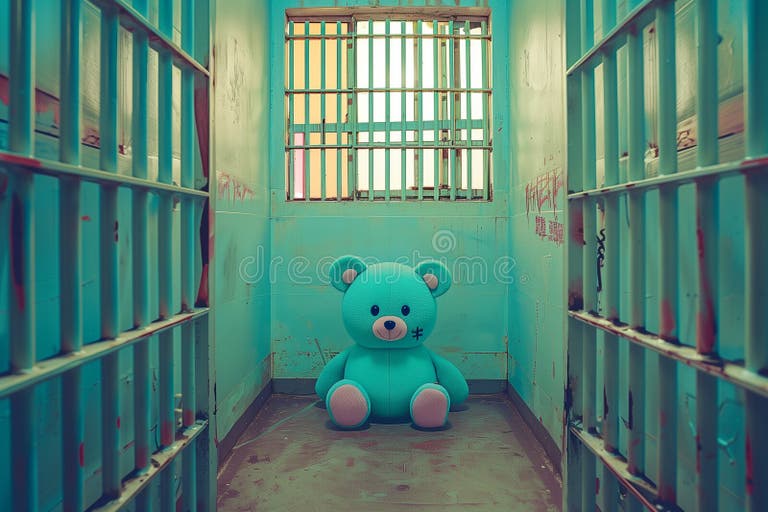 Blue Teddy Bear Toy in Prison Stock Illustration - Illustration of ...