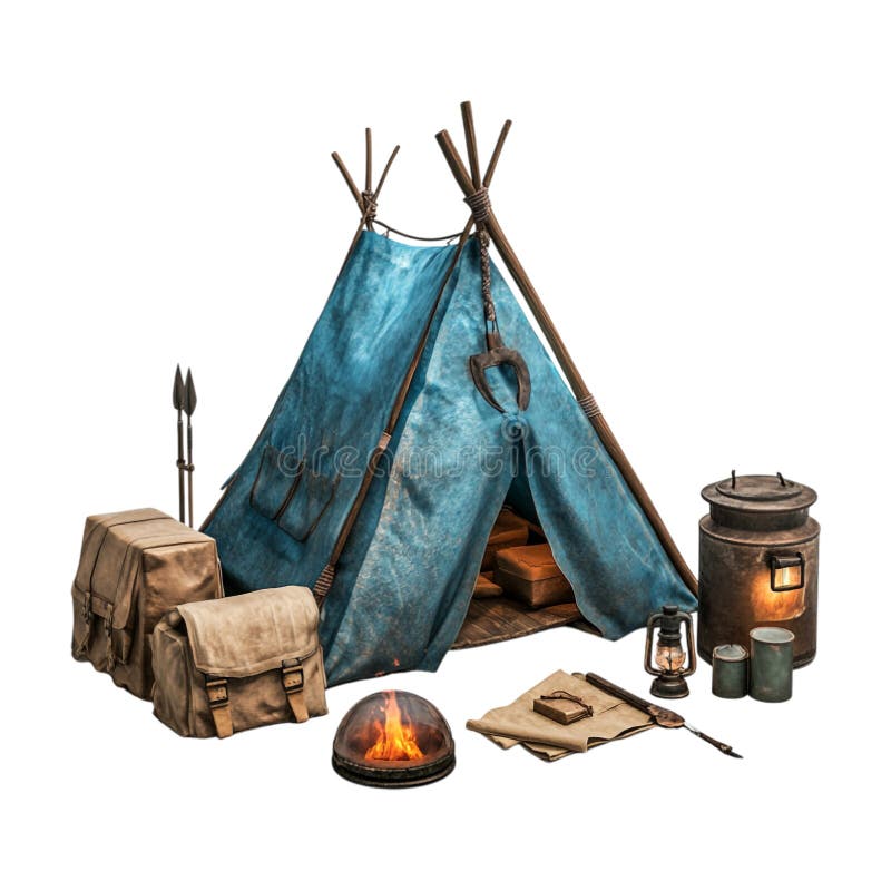 Blue Teepee Tent Camping Set Diorama Model Kit on Transparent ...