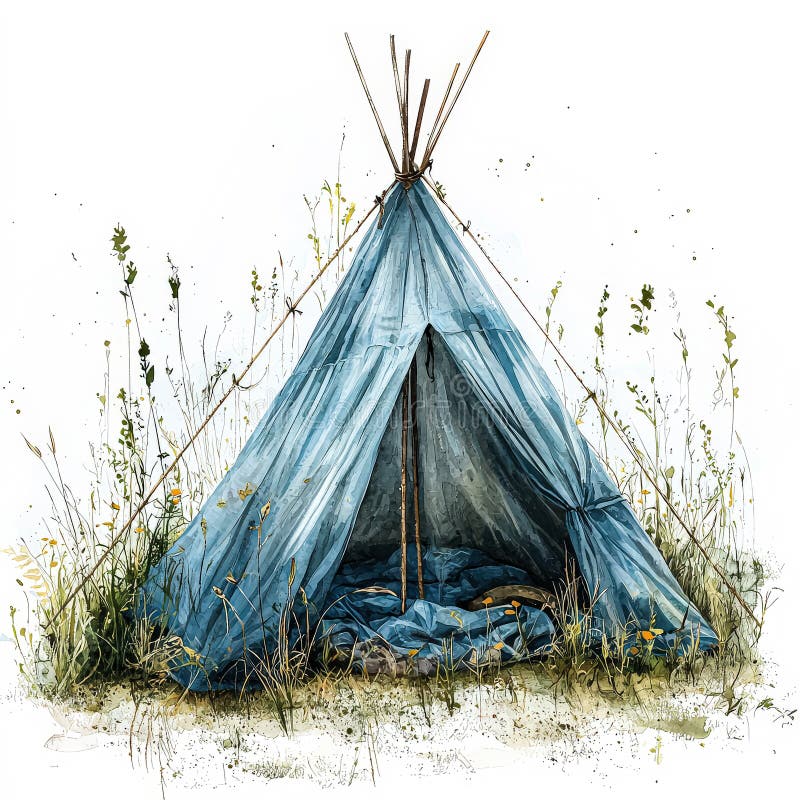 Blue Teepee Tent with a Pole in the Middle Stock Photo - Image of ...