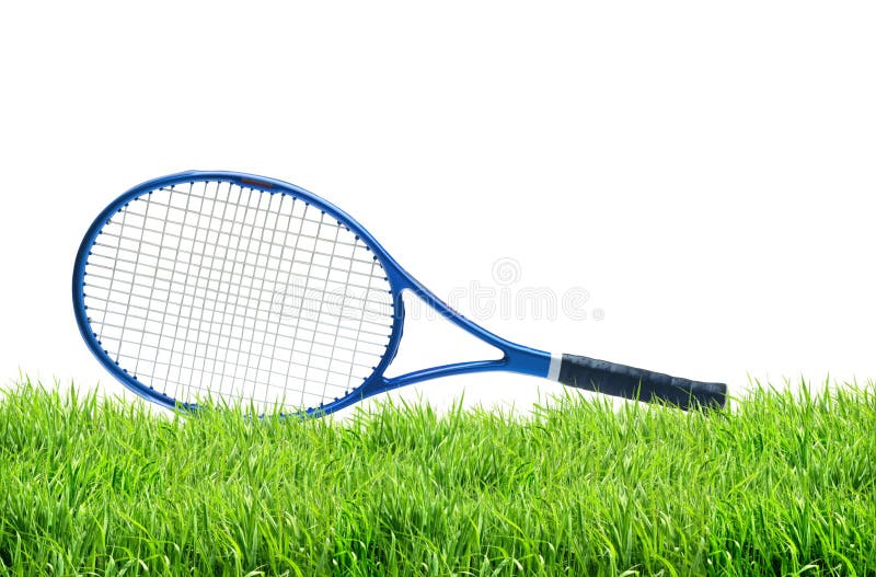 Blue Tennis Racket and Yellow Ball Isolated White Stock Image - Image ...