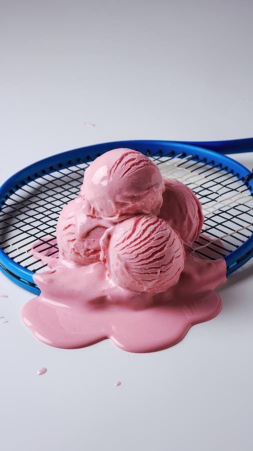 Blue Tennis Racket with a Pink Ice Cream Dripping from it Stock ...