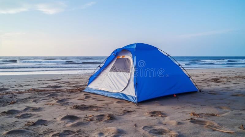 Blue Tent Disassembled on Sandy Beach Seacoast Stock Illustration ...