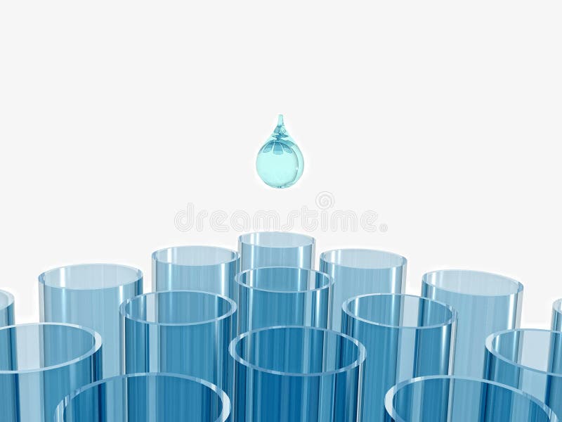 Blue Test Tubes and Drop of Water on White Backgro Stock Illustration ...