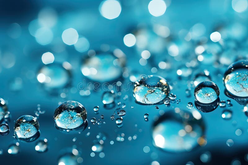 Blue Texture with Round Drops of Liquid, Drops of Water and Glycerin ...