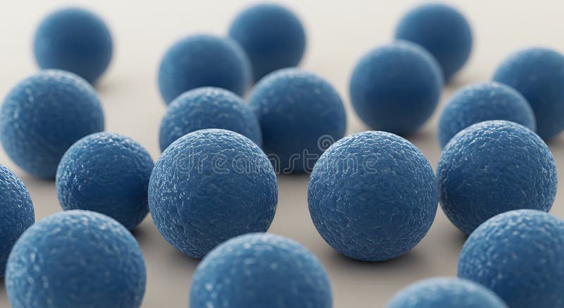 Blue Textured Spheres Scattered Across a Smooth Surface. the Spheres ...