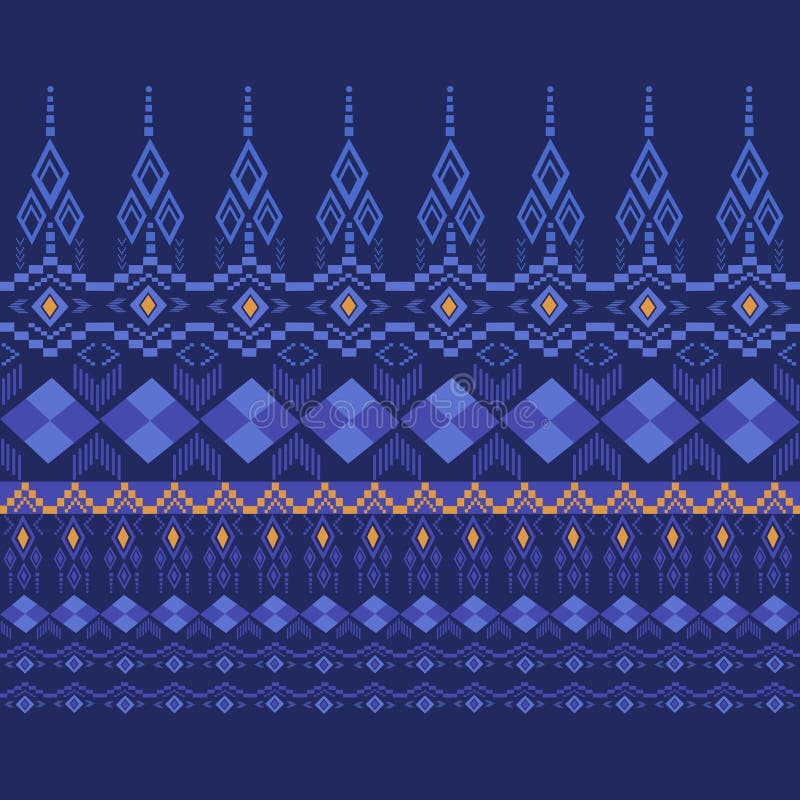 Blue Thai Pattern. Traditional Thai Textile Design Stock Illustration ...
