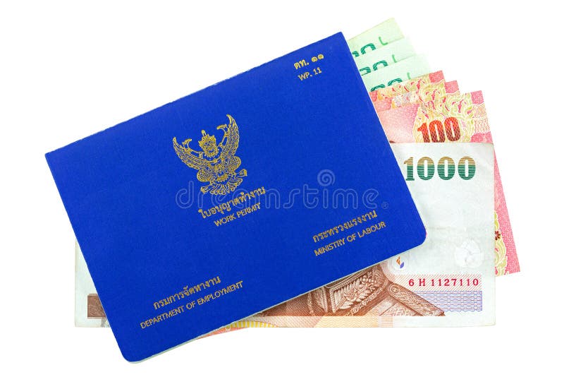 Blue Thai Work Permit Book with Different Thai Baht Inside Isolated on ...