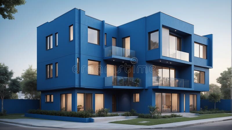 Blue Theme Apartment Duplex House Facade for Ai Generated Stock ...