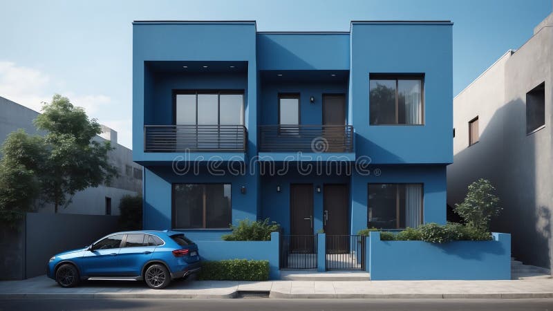 Blue Theme Apartment Duplex House Facade for Ai Generated Stock ...