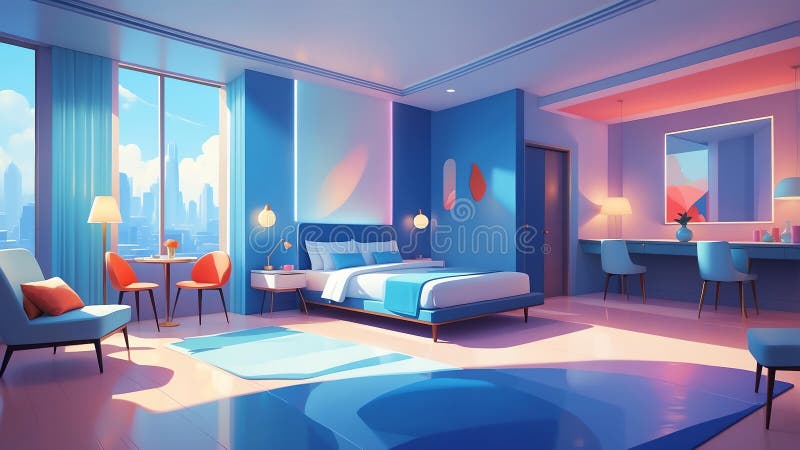 Blue Themed Aesthetic Minimalist Hotel Interior Ai Generated Stock ...