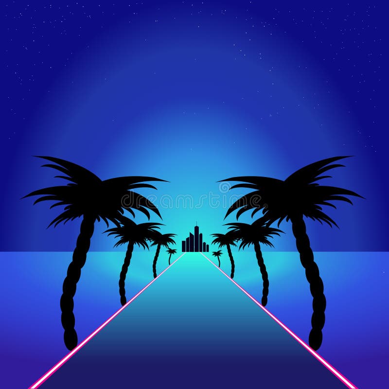 Blue Themed Retro Synthwave Retro Design. Stock Vector - Illustration ...