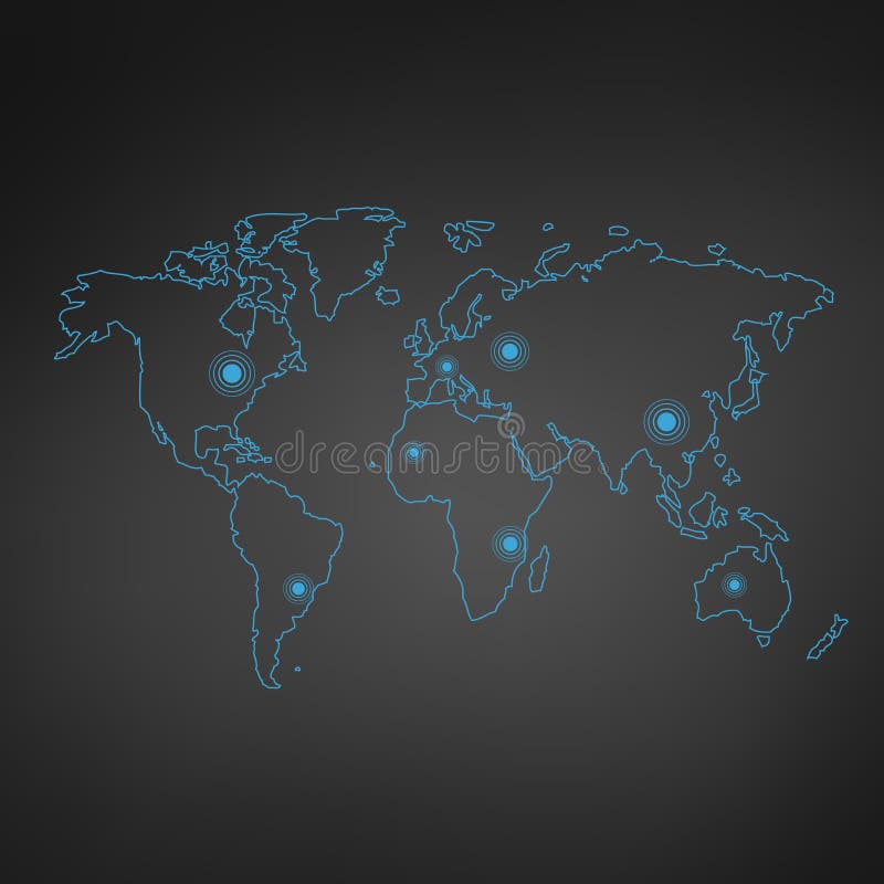 Blue Thin Line World Map Contour. Education Infographic Element. Stroke ...