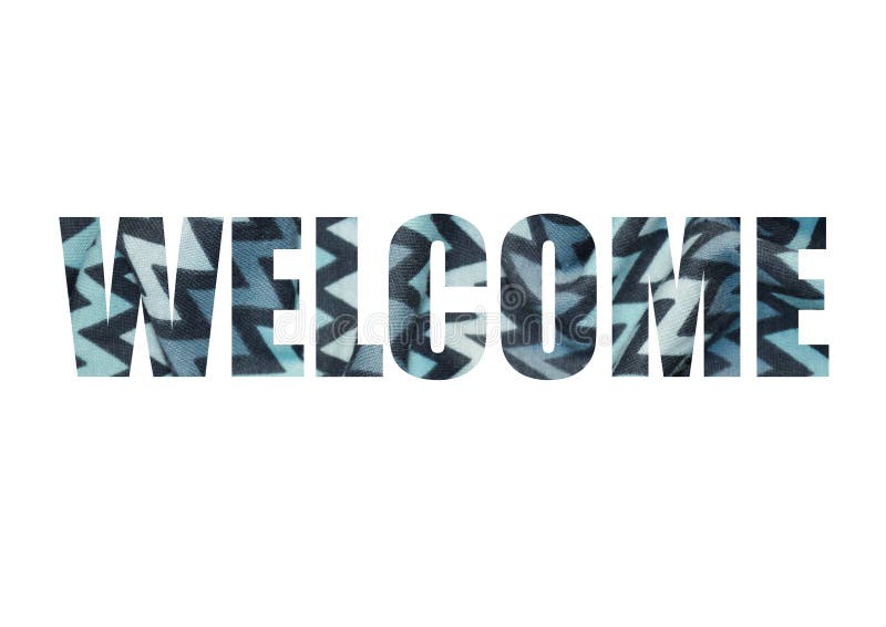 Blue with Thin Stripes Textile. Shot through Cut-out Silhouette of Word ...