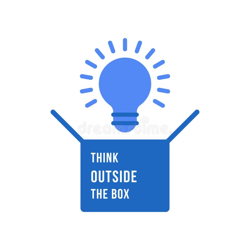 Blue Think Outside the Box with Light Bulb Stock Vector - Illustration ...