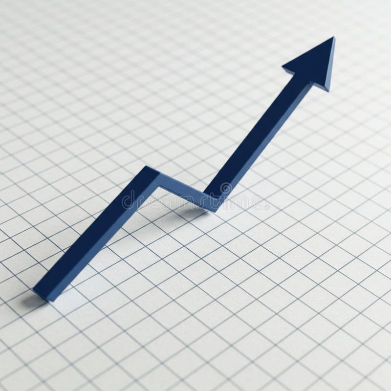 A Blue, Three-dimensional Arrow Graph Emerges Upward on a Grid Paper ...