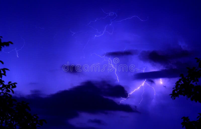Purple storm stock photo. Image of landscape, trees, lightning - 2210110
